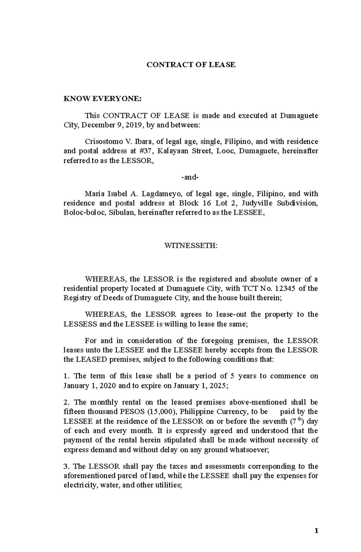 Contract of Lease - Sample Template - CONTRACT OF LEASE KNOW EVERYONE ...