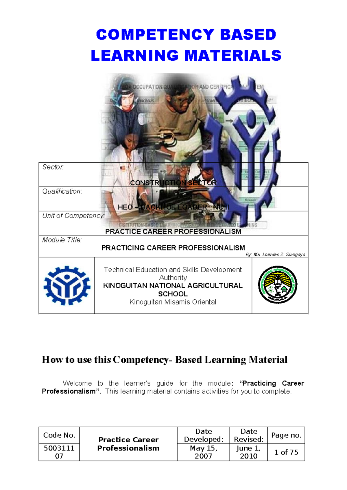 Practice Career Professionalism - Sector: CONSTRUCTION SECTOR ...