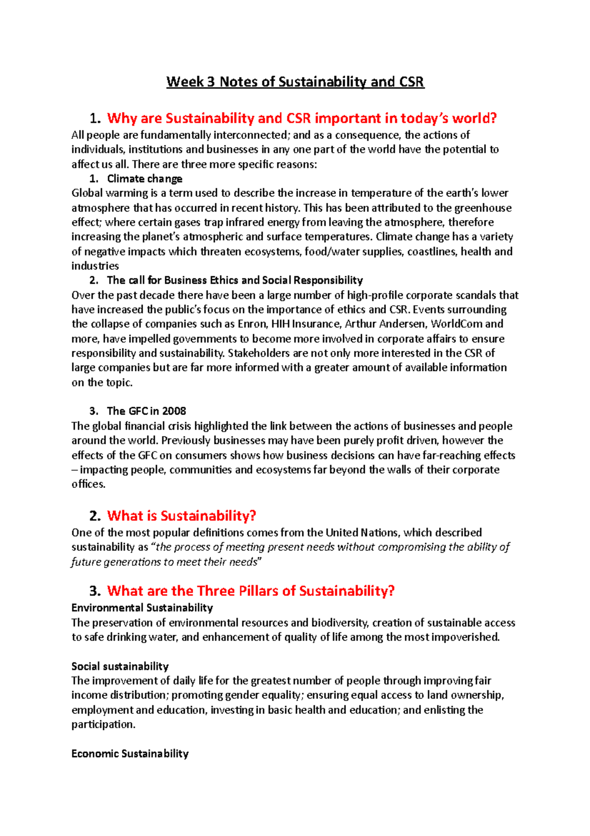 Week 3 Notes of Sustainability and CSR - Why are Sustainability and CSR ...