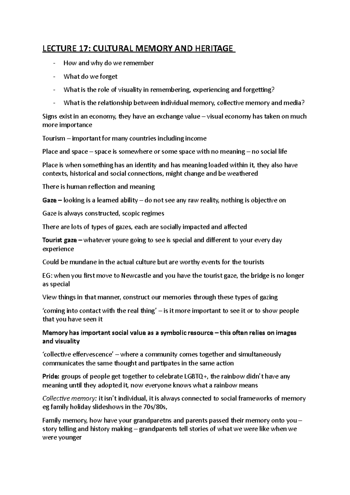 Lecture 17 - cultural memory - LECTURE 17: CULTURAL MEMORY AND HERITAGE ...