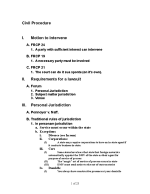 Civil Procedure Law Outline - 2 - Civil Procedure I. CHOOSING A SYSTEM ...