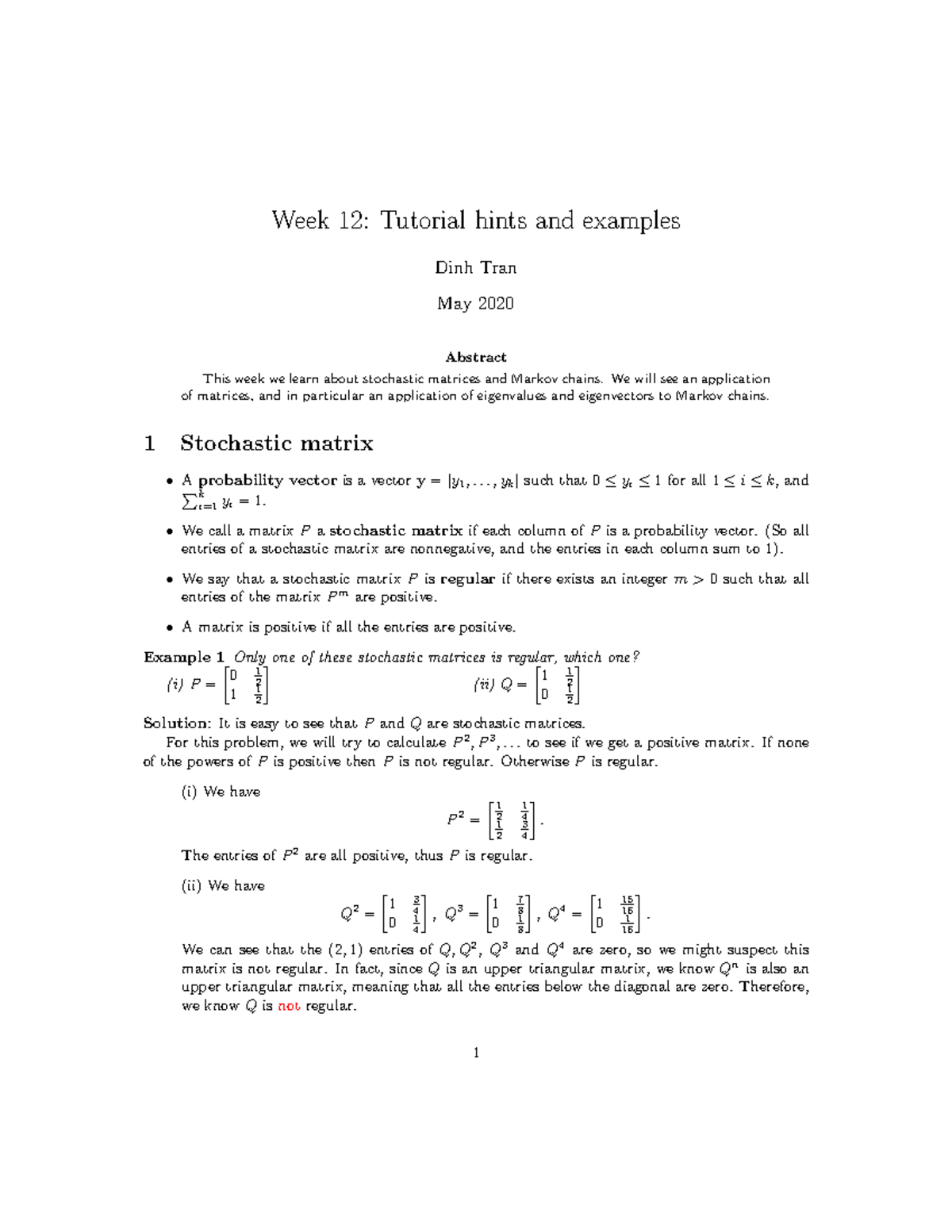 2020 tutorial 12 hints - Week 12: Tutorial hints and examples Dinh Tran ...