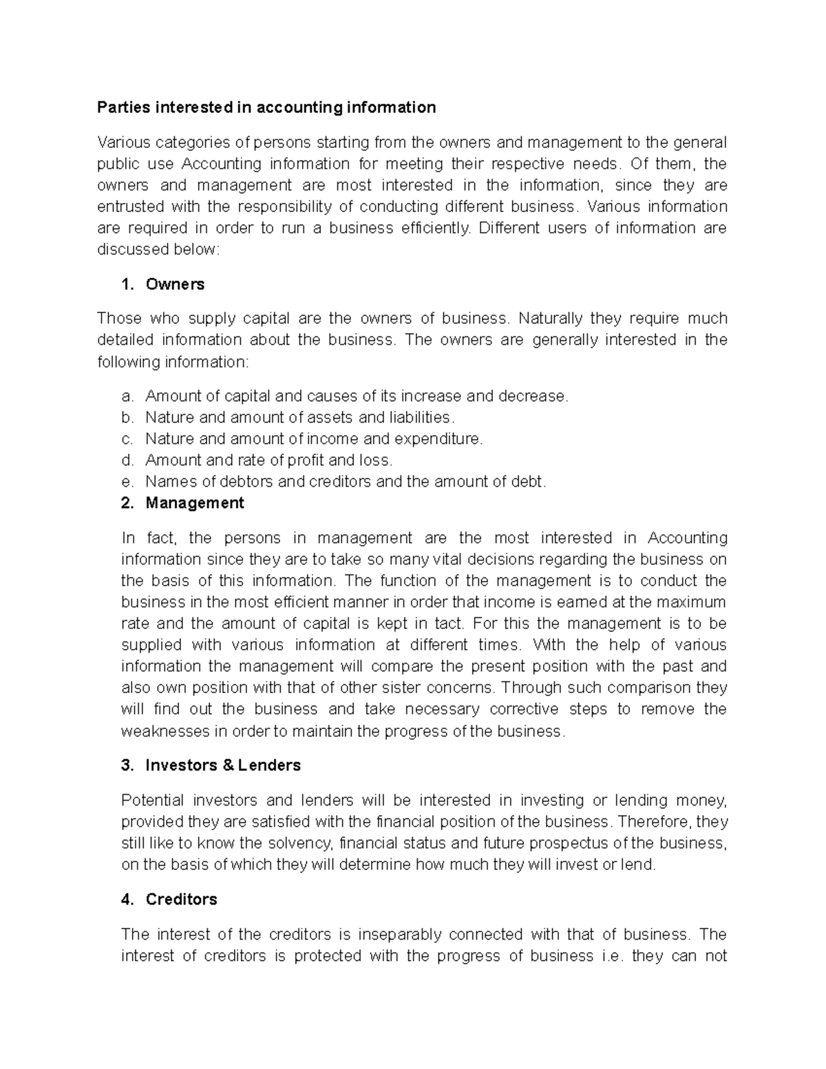 Write down about the Parties interested in accounting information ...