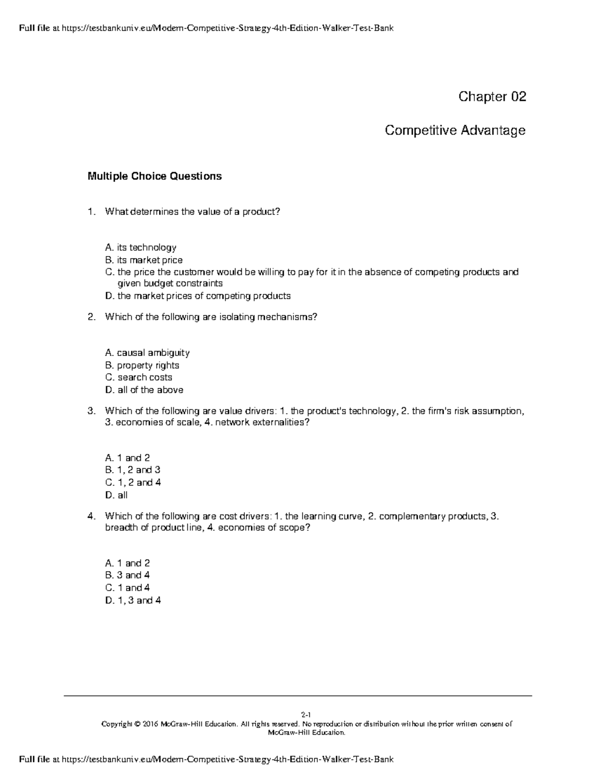 Competitive Advantage Multiple Choice Quiz answers - 2- Copyright ...