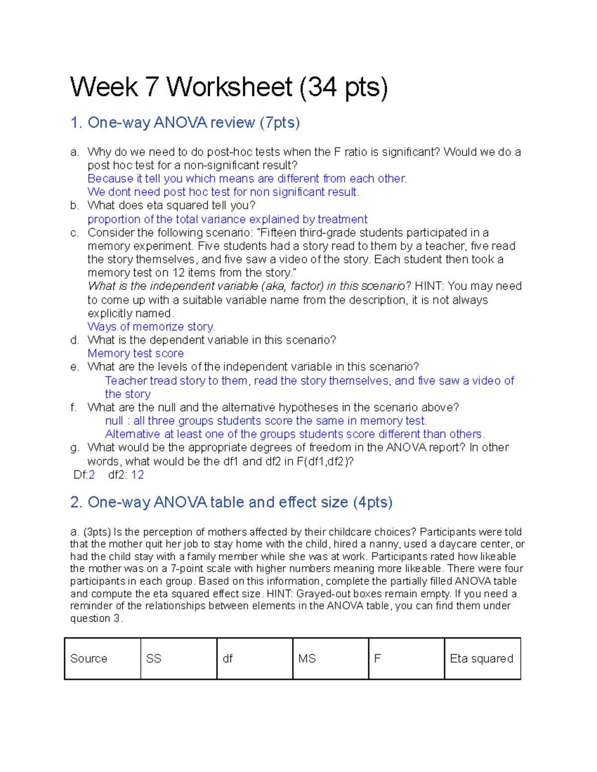 Week 7 Worksheet - homework - Week 7 Worksheet (34 pts) 1. One-way ...