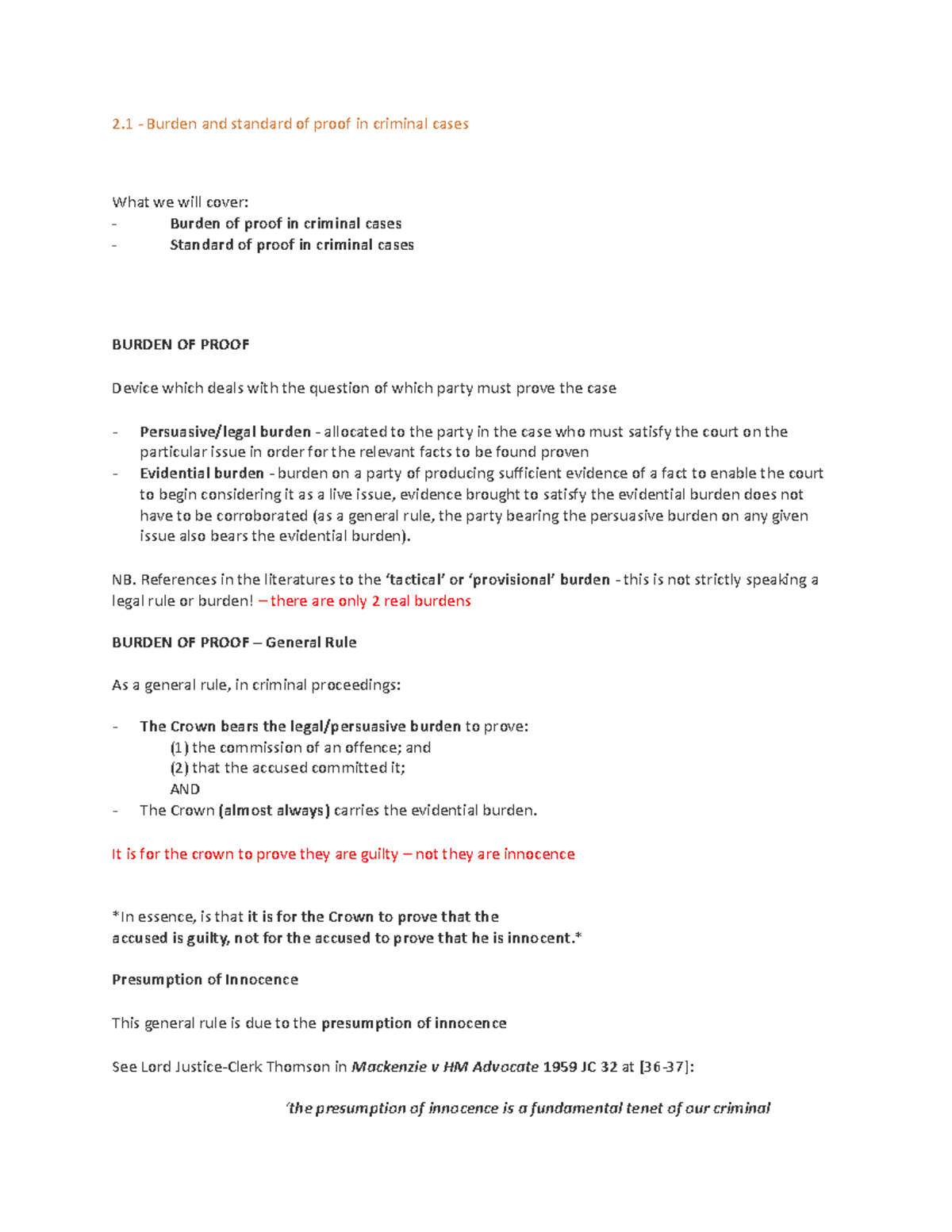 Burden and standard of proof in criminal cases - NB. References in the ...