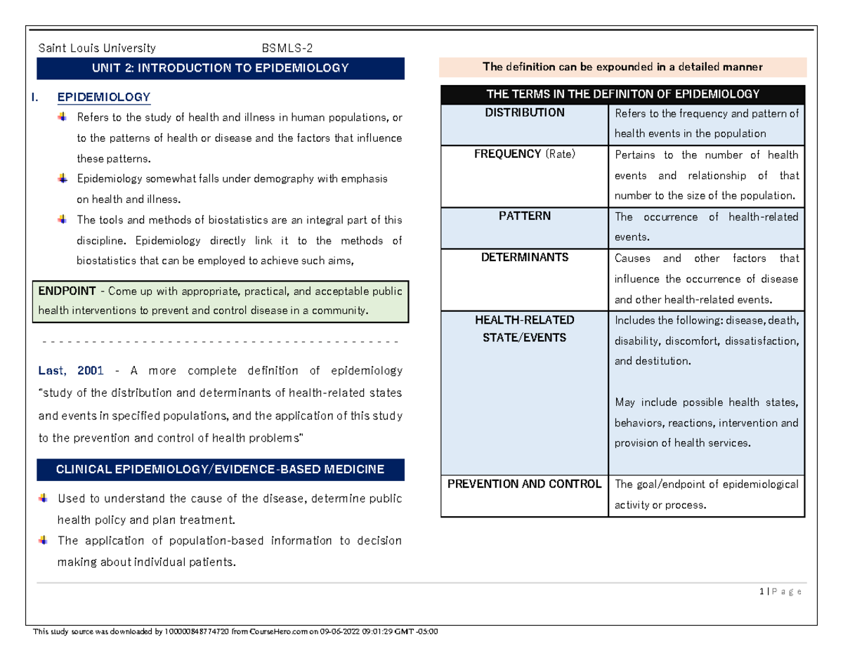 Bioepi Module 1 UNIT 2 3 - 1 | P a g e UNIT 2: INTRODUCTION TO ...