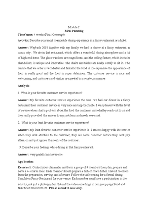 Food selection and meal planning - Module 2 Food Selection and Meal ...