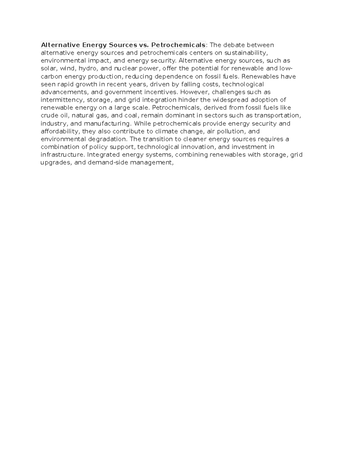Alternative Energy Sources vs - Petrochemicals: The debate between ...