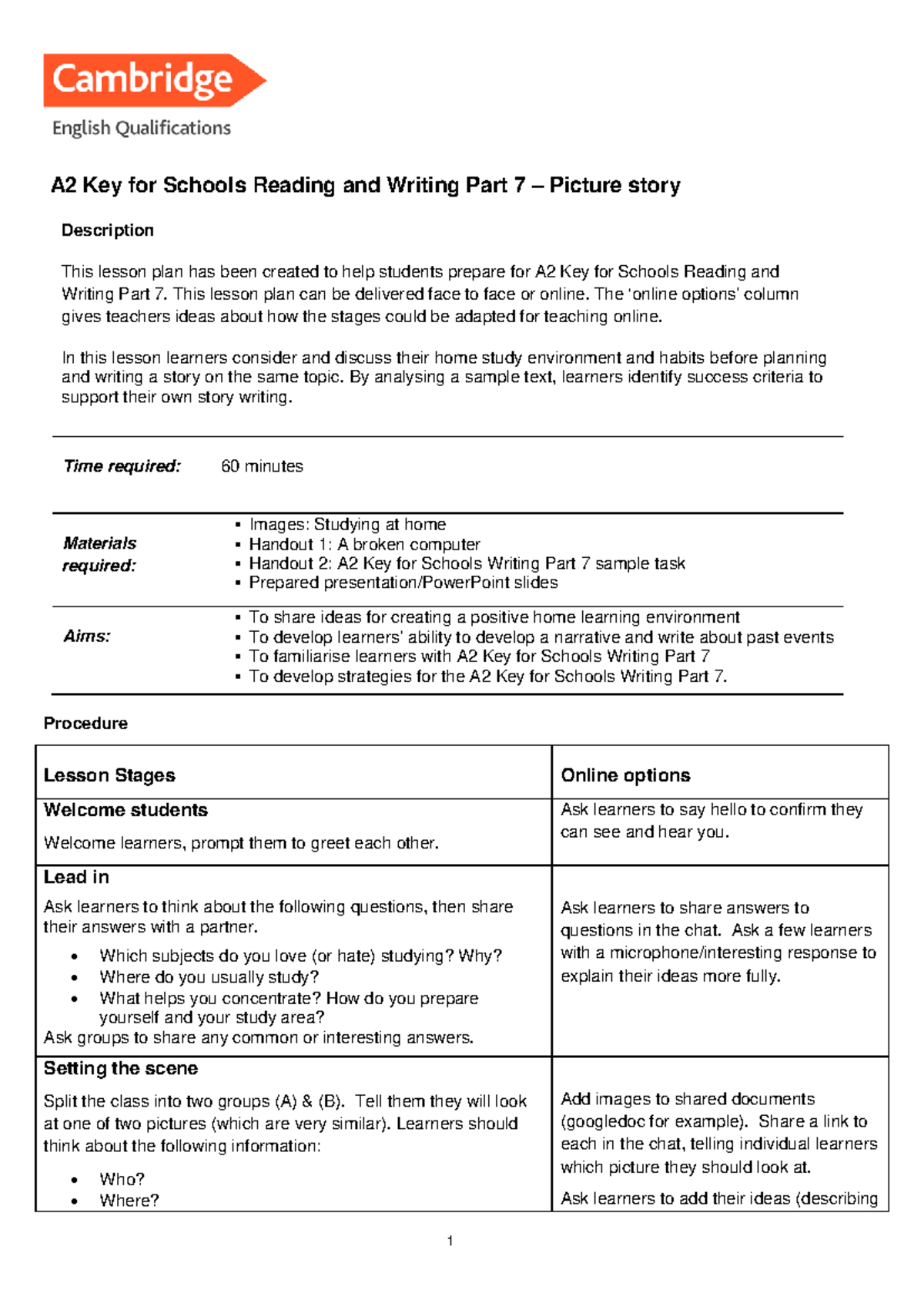 582039 online teaching a2 key for schools reading and writing part 7 ...