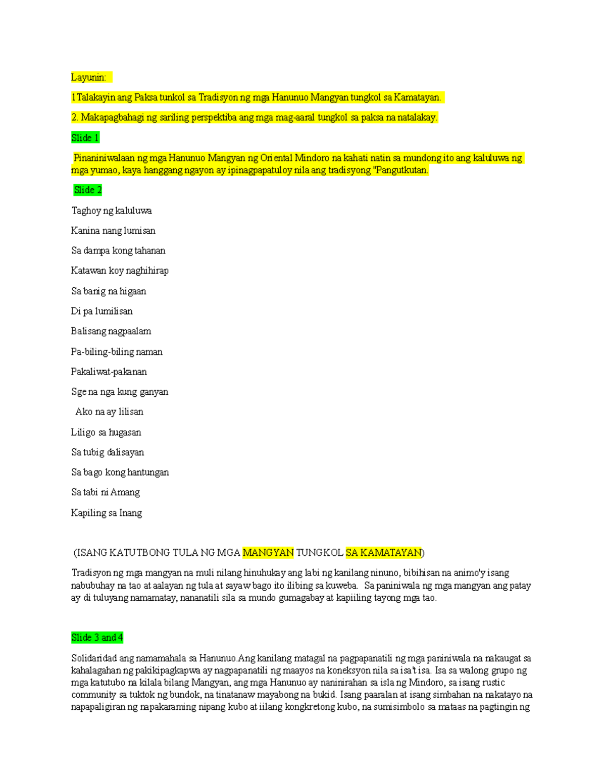 Taghoy ng kaluluwa 1 - n/a - Layunin: 1Talakayin ang Paksa tunkol sa ...