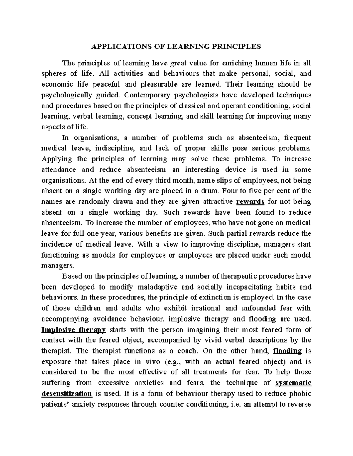 Application OF Learning Principles - APPLICATIONS OF LEARNING ...