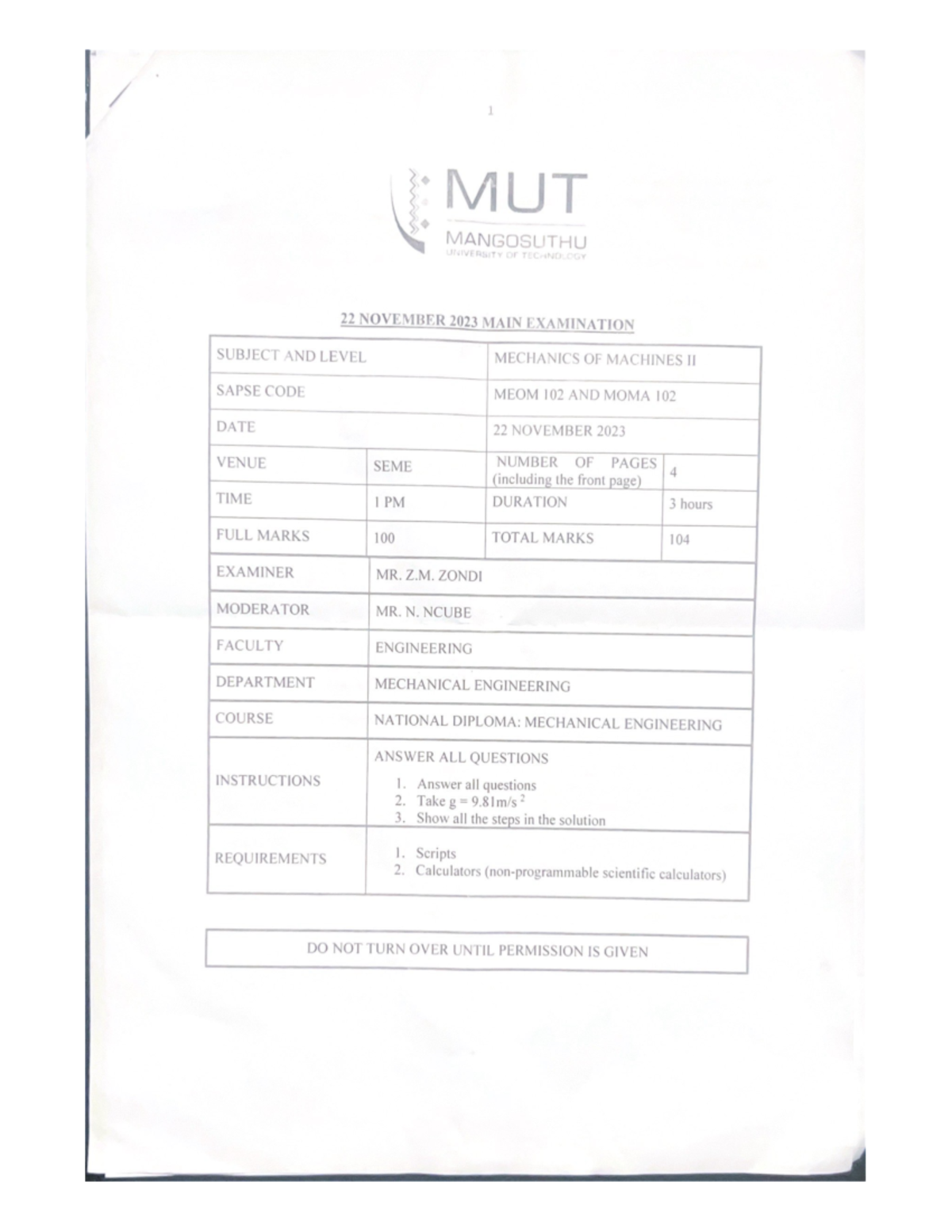 MEOM102 NOV 2023 Exam - exam paper - 1 MUT MANGOSUTHU UNIVERSITY OF ...
