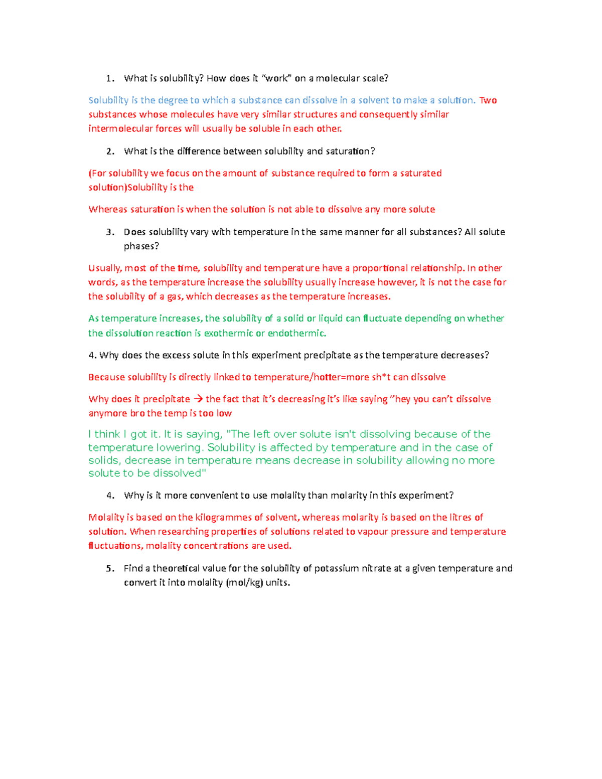 Pre lab questions 2 - Solubility Laboratory - What is solubility? How ...
