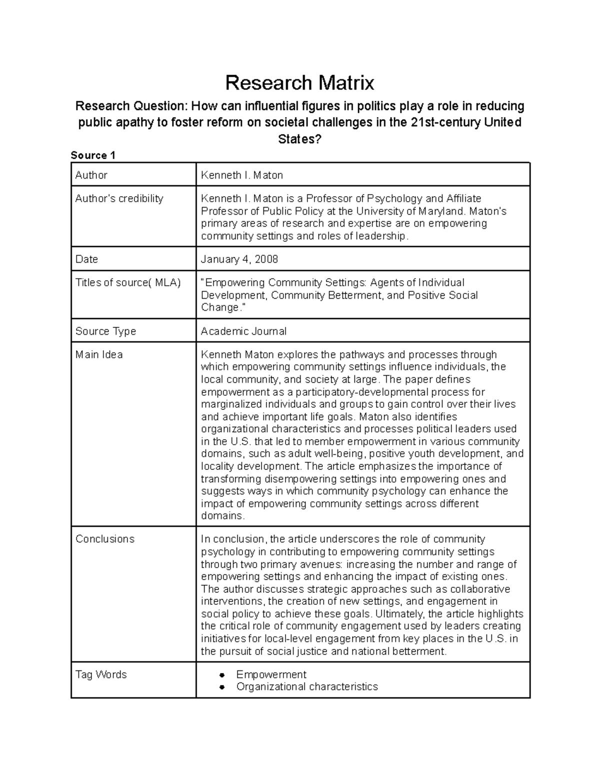 Research Matrix- Doc form - Research Matrix Research Question: How can ...
