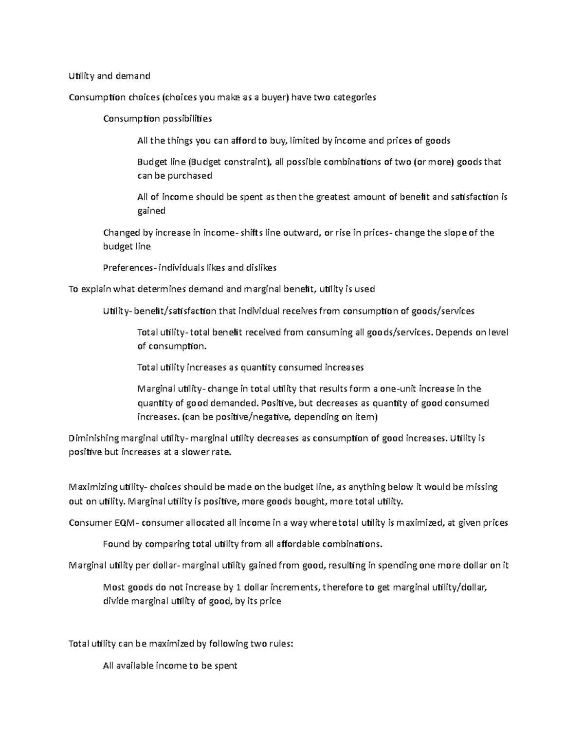 Chapter 8 Notes - Utility and demand Consumption choices (choices you ...