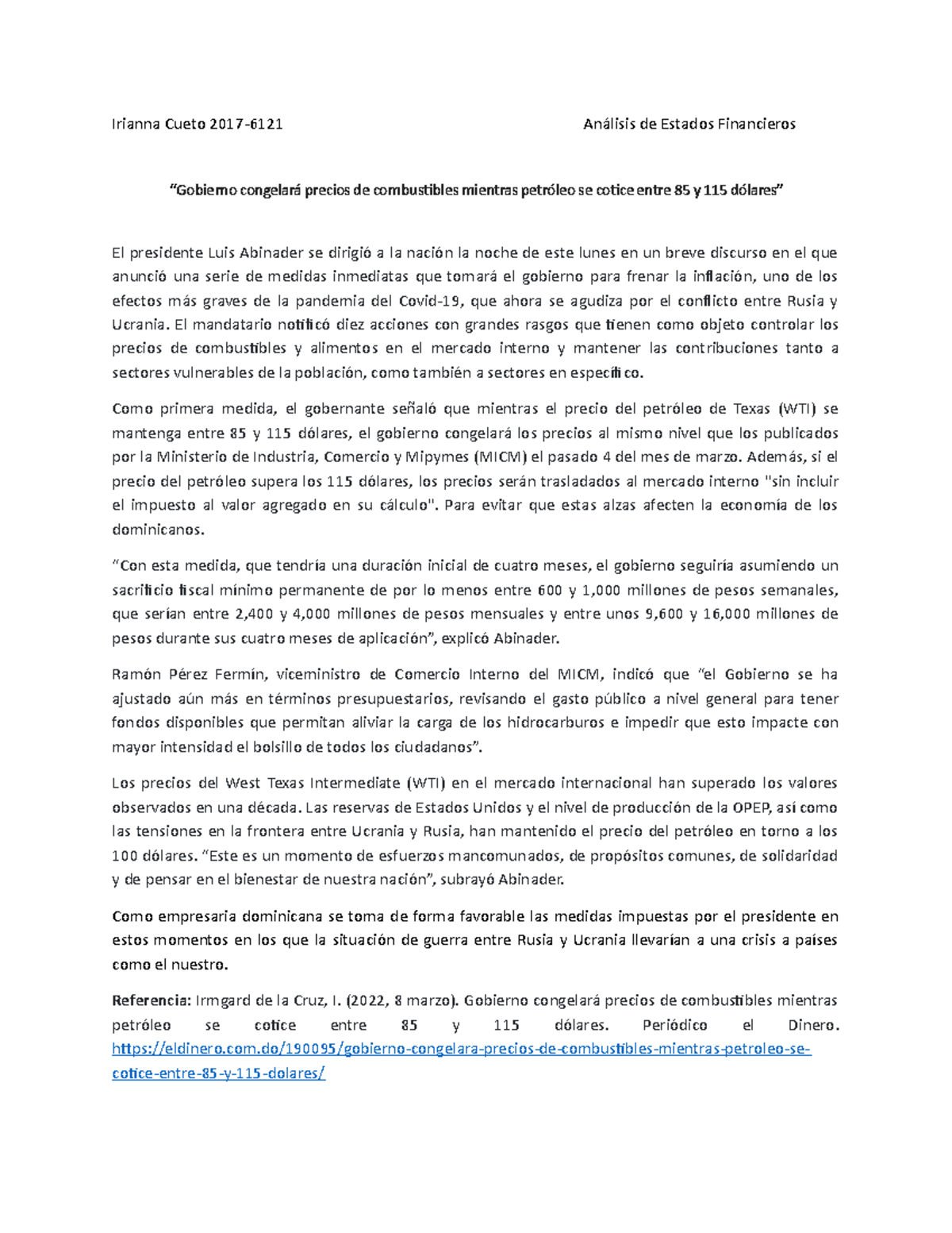 Análisis Empresarial III Sobre Noticia Económica - Analisis de Estados ...