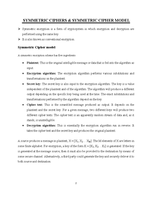Symmetric Cipher Model - SYMMETRIC CIPHERS & SYMMETRIC CIPHER MODEL Symmetric encryption is a ...