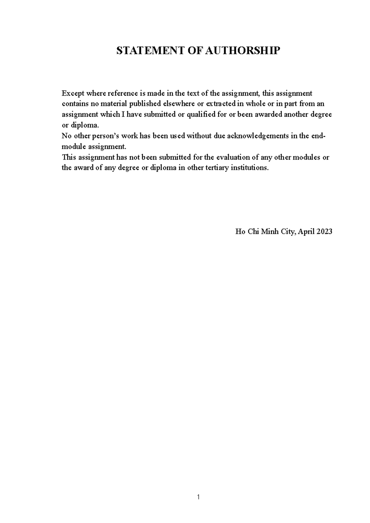 Outline - sth to read - STATEMENT OF AUTHORSHIP Except where reference ...