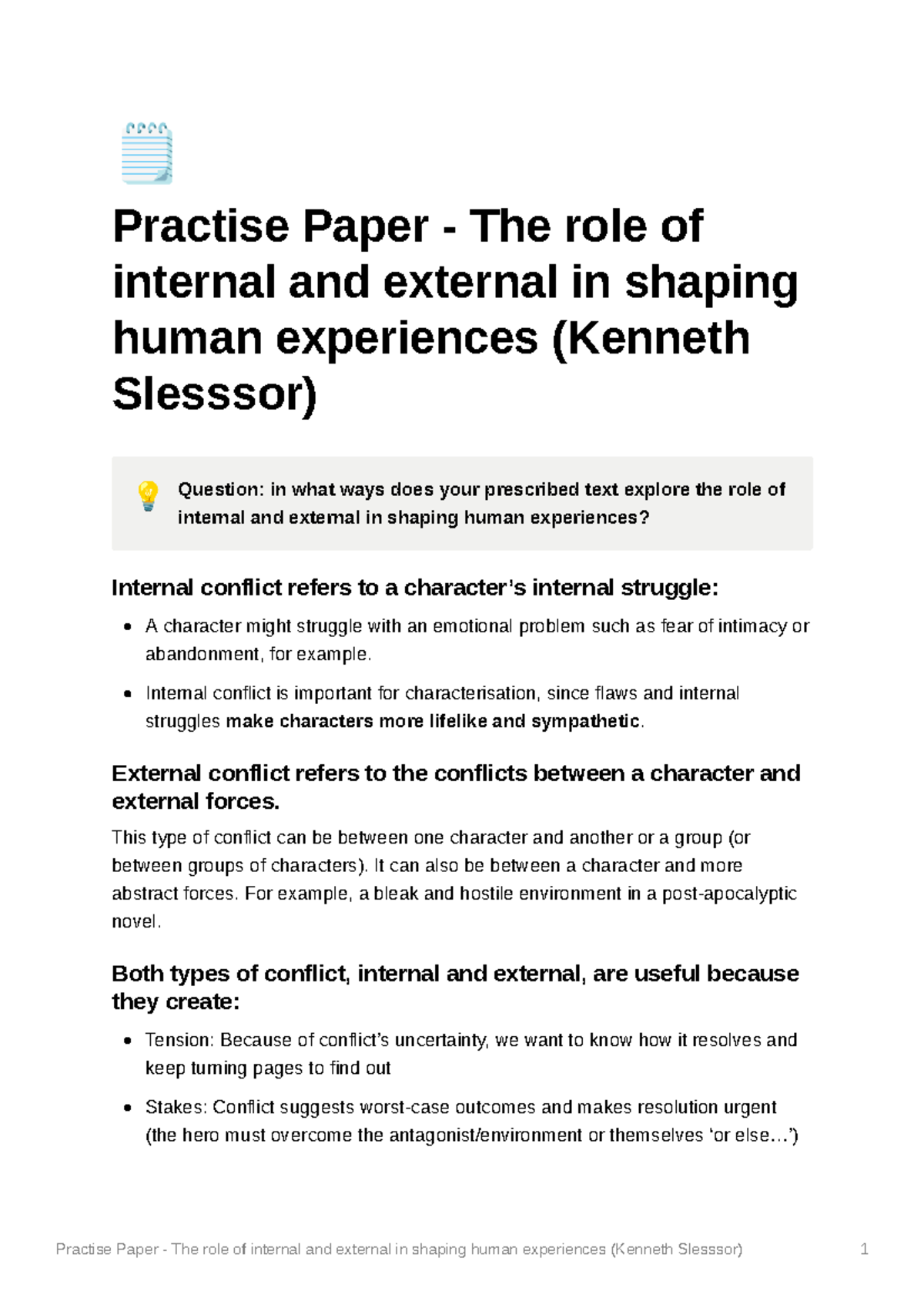 Practise Paper - The role of internal and external in shaping human ...
