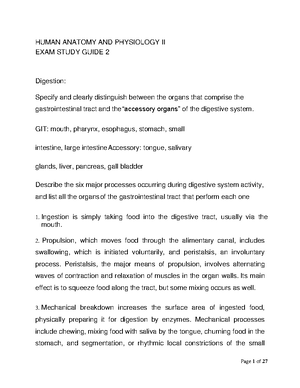 Human Anatomy and Physiology EXAM Study Guide 2 Digestion - HUMAN ...
