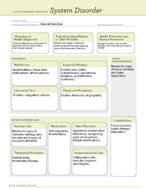System disorder template ATI Infective Endocarditis - ACTIVE LEARNING ...