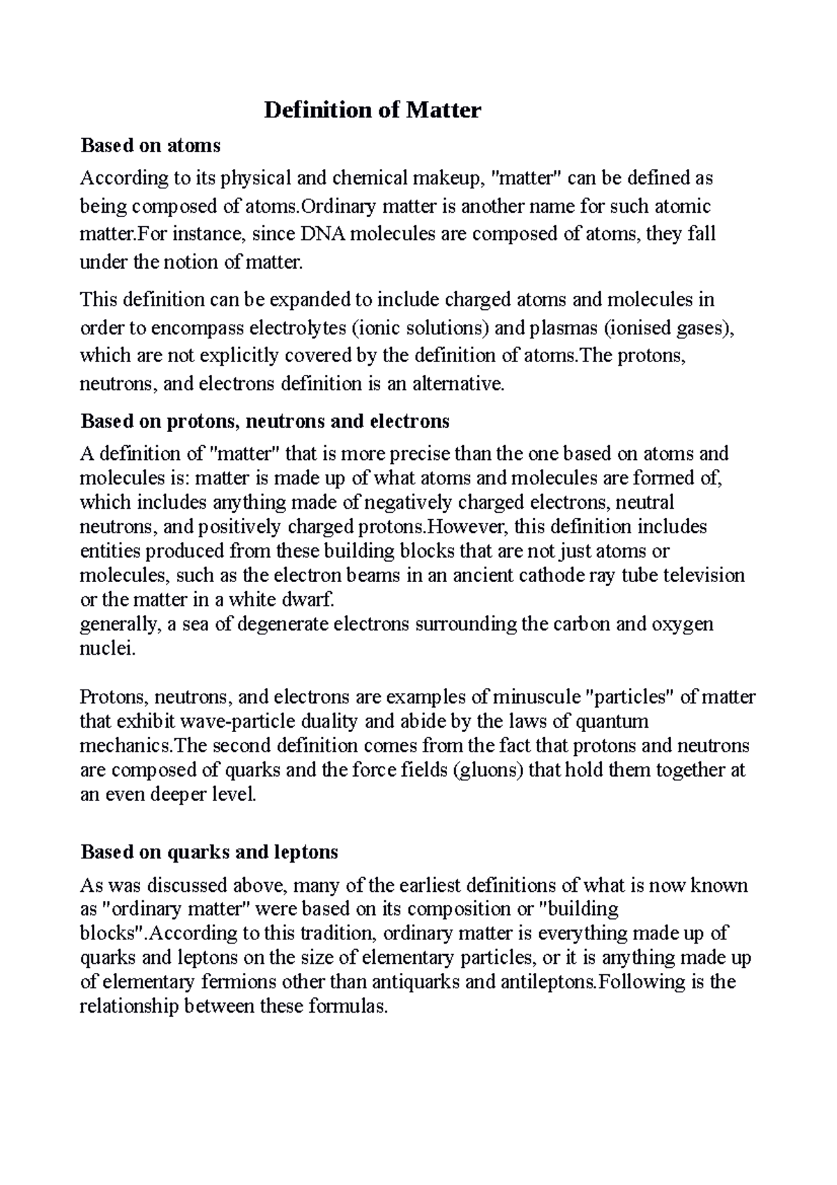 Definition of Matter - Ifah - Definition of Matter Based on atoms ...