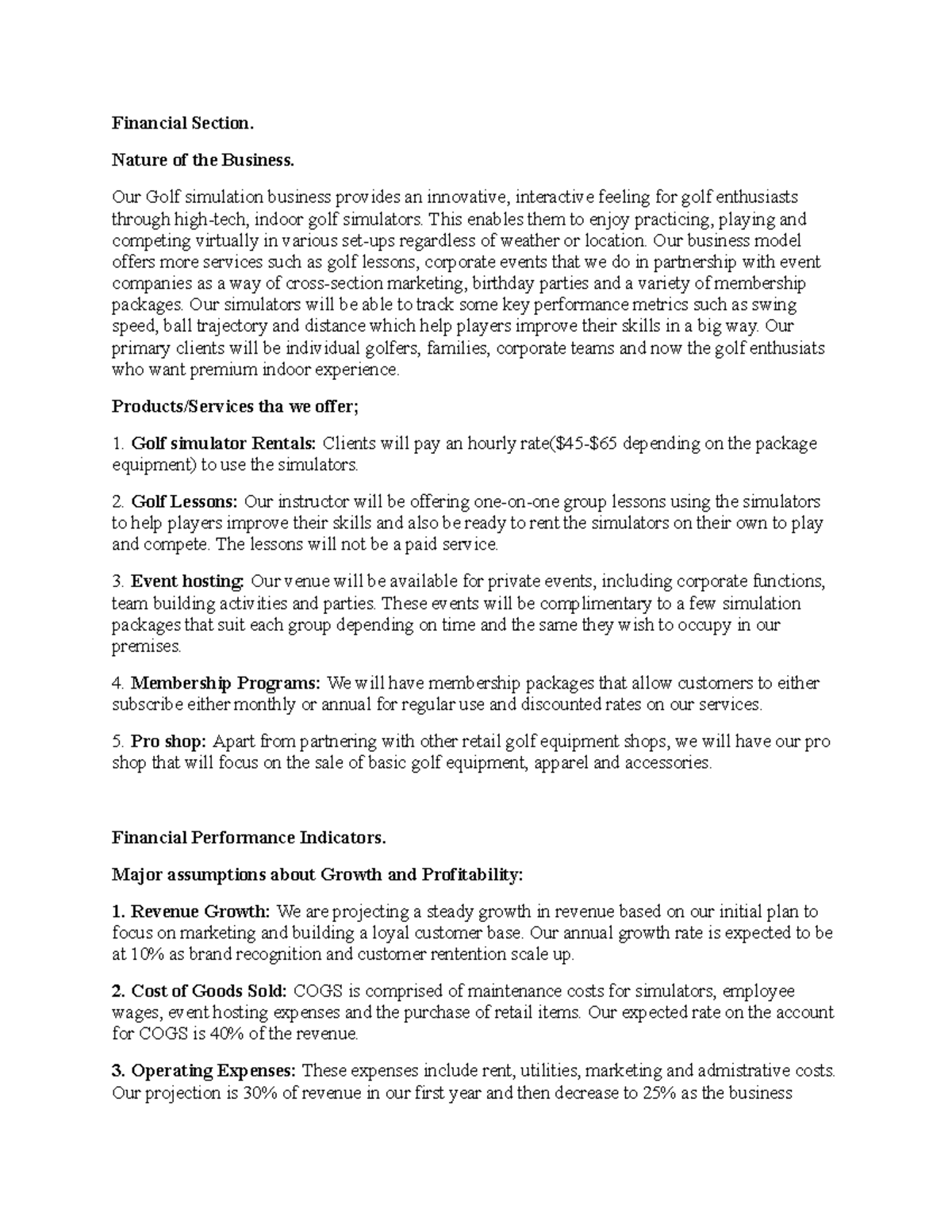Finance Section - Financial analysis - Financial Section. Nature of the ...