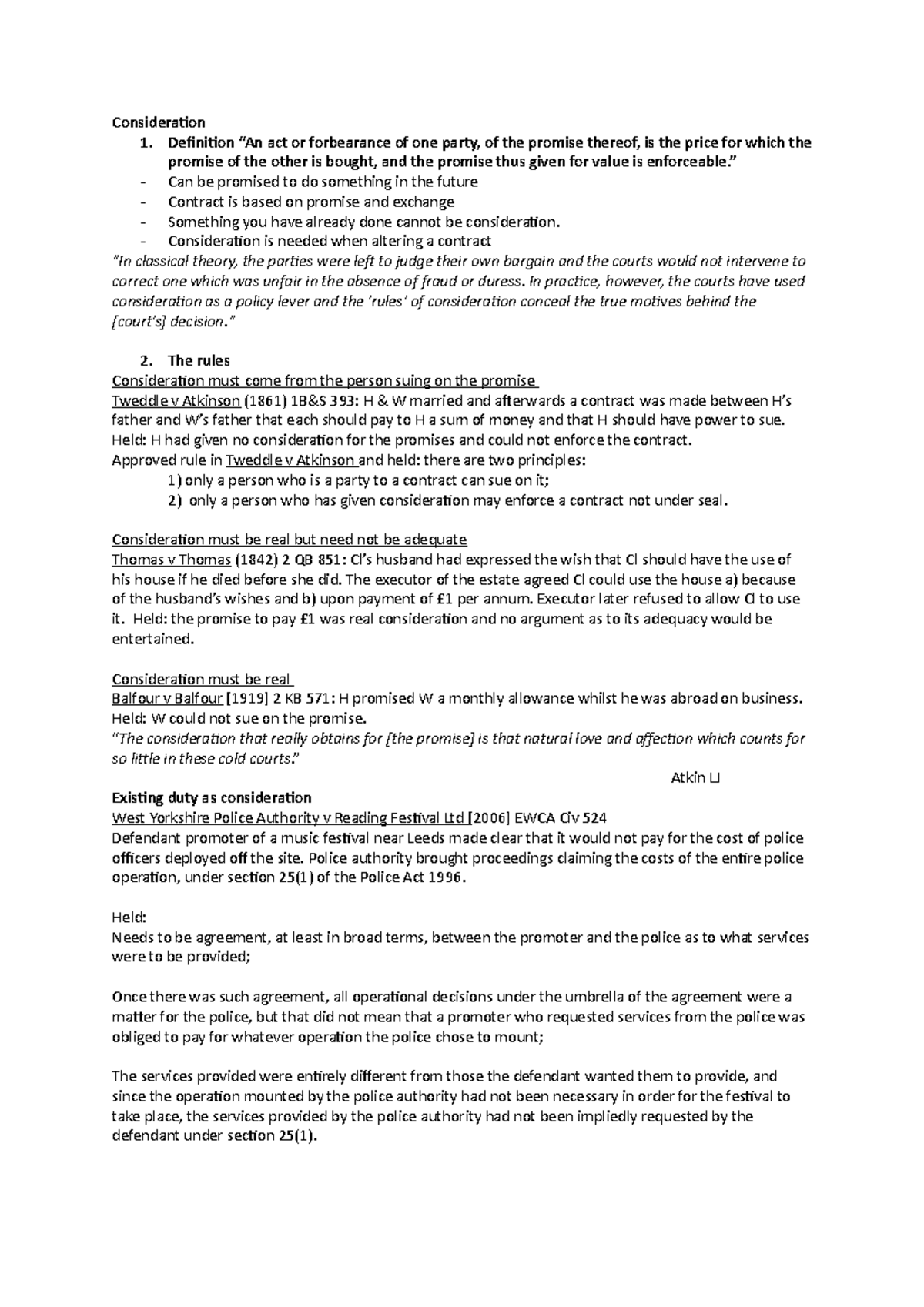 Contract law (consideration) - Consideration 1. Definition “An act or ...