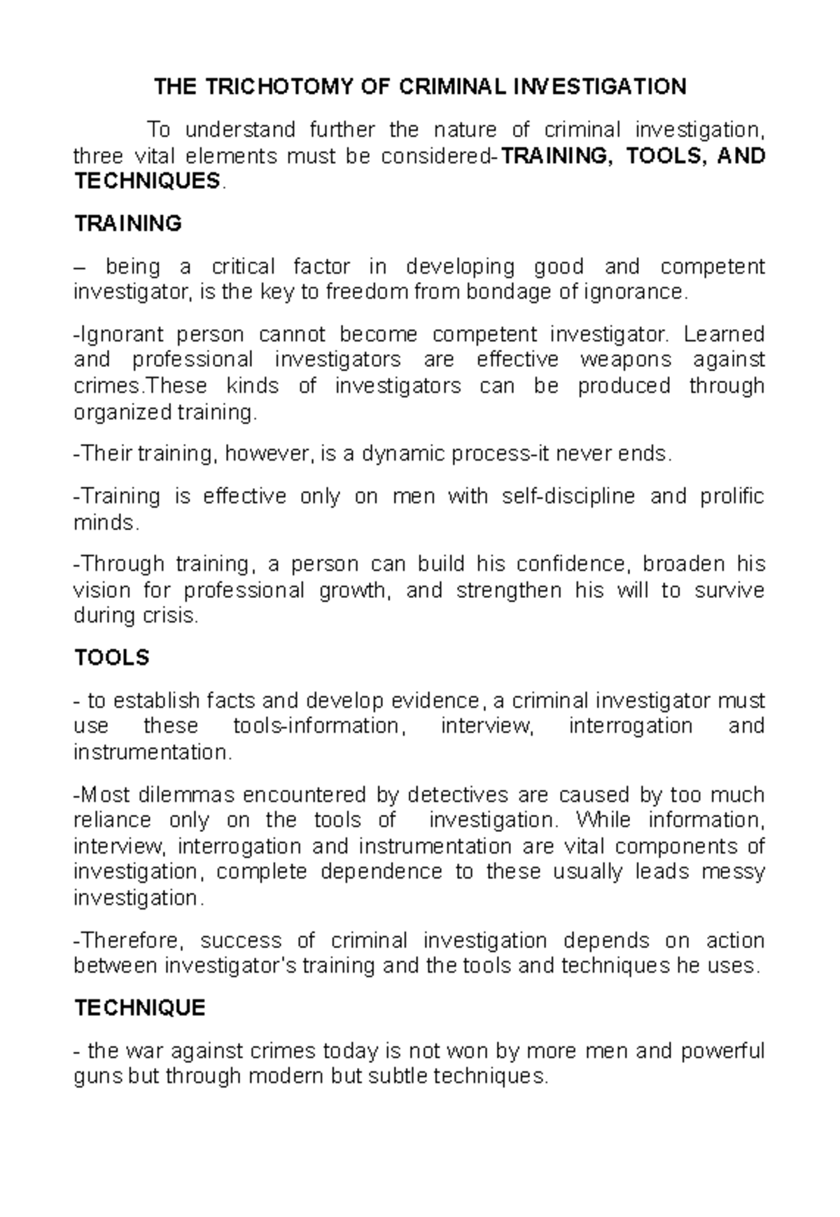 THE Trichotomy OF Criminal Investigation - THE TRICHOTOMY OF CRIMINAL ...