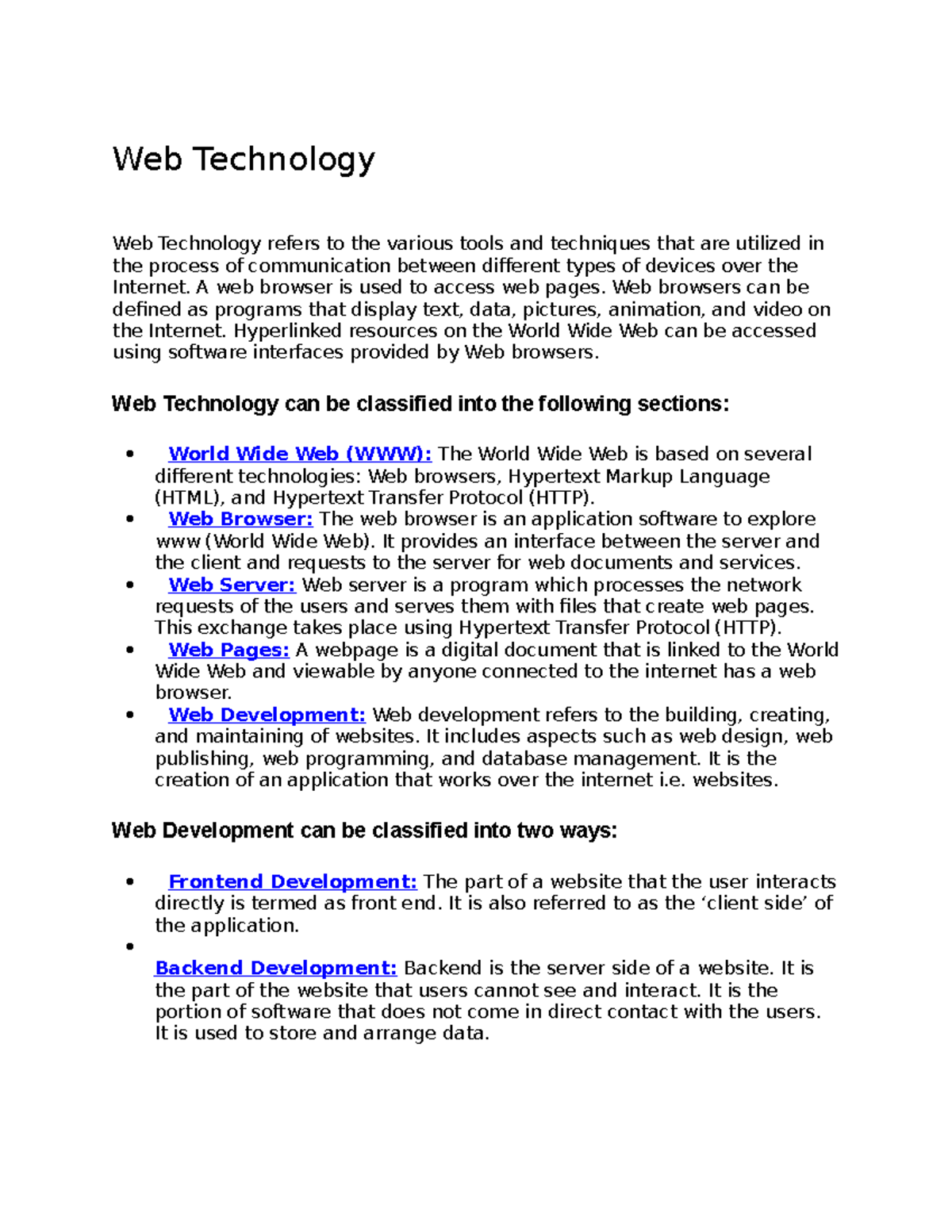 Web Technology - STUDENT - Web Technology Web Technology refers to the various tools and ...