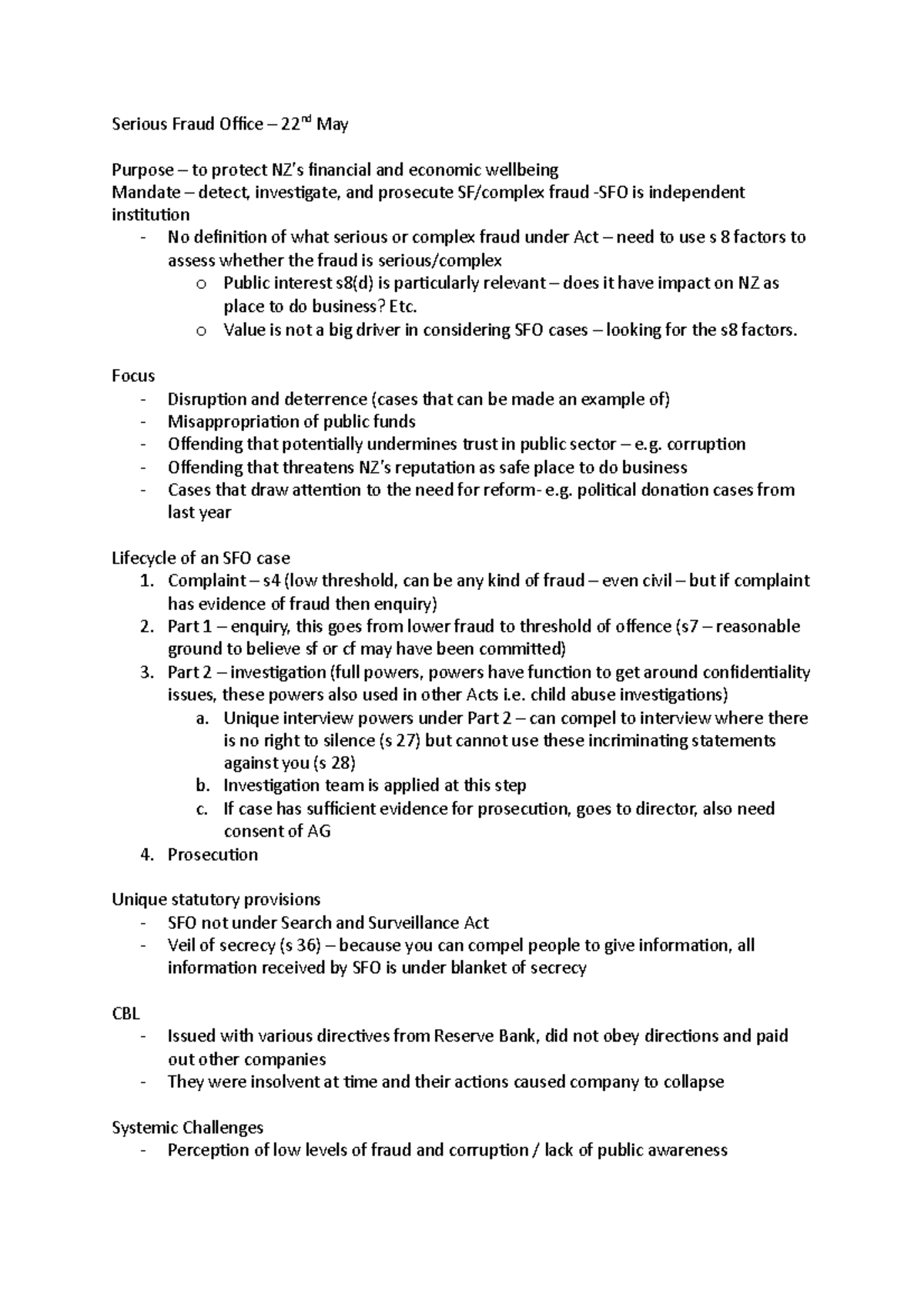 Serious Fraud Office - Lecture Notes - Serious Fraud Office – 22nd May ...