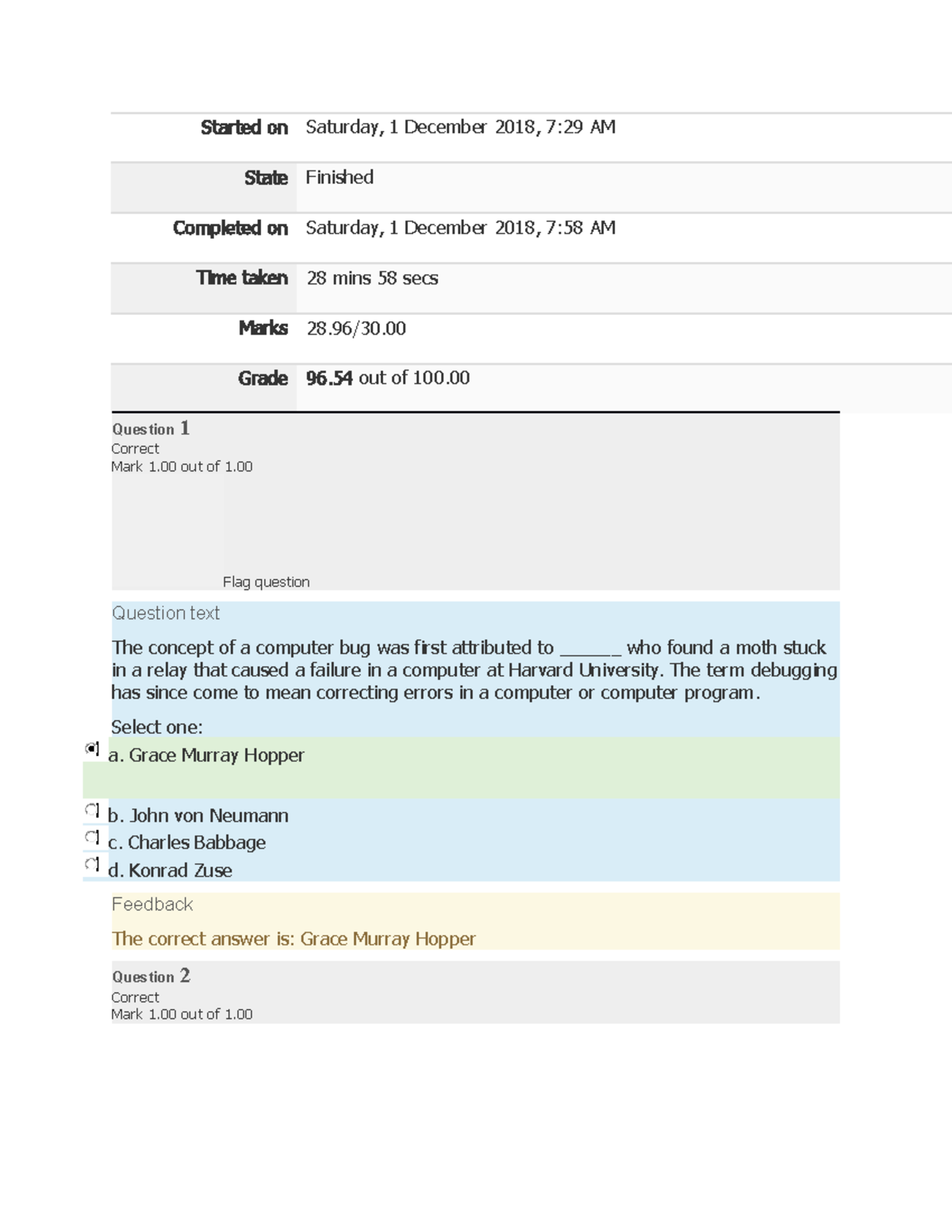 Graded Quiz unit 3 cs1101 - Started on Saturday, 1 December 2018, 7:29 AM State Finished ...