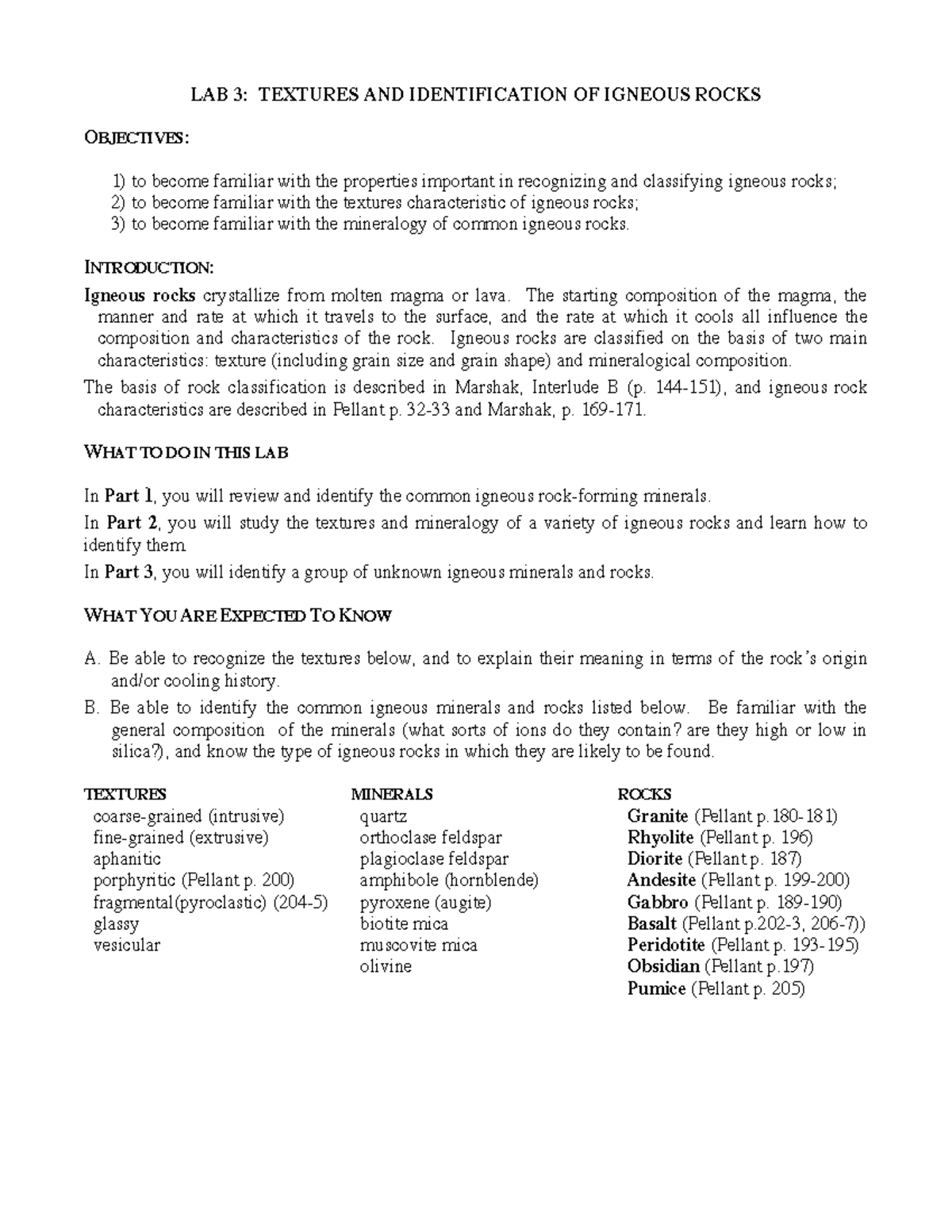109 lab 3 igneous - lab report - LAB 3: TEXTURES AND IDENTIFICATION OF ...