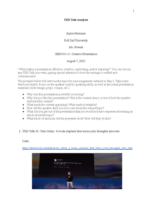 GEN1011-O-Creative Presentation 1.4 TED Talk Analysis - TED Talk ...