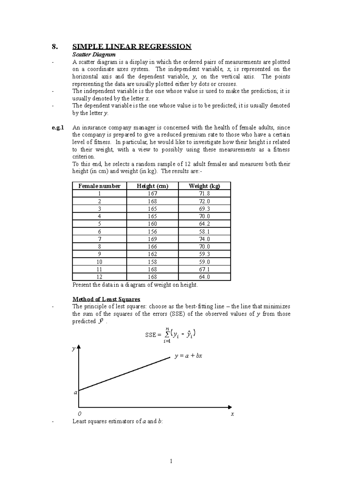 Chapter 8 219 - 8. SIMPLE LINEAR REGRESSION Scatter Diagram A scatter ...