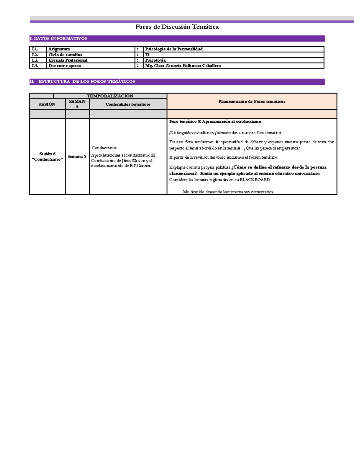 Foro 8 - Foros de Discusión Temática I. DATOS INFORMATIVOS I ...