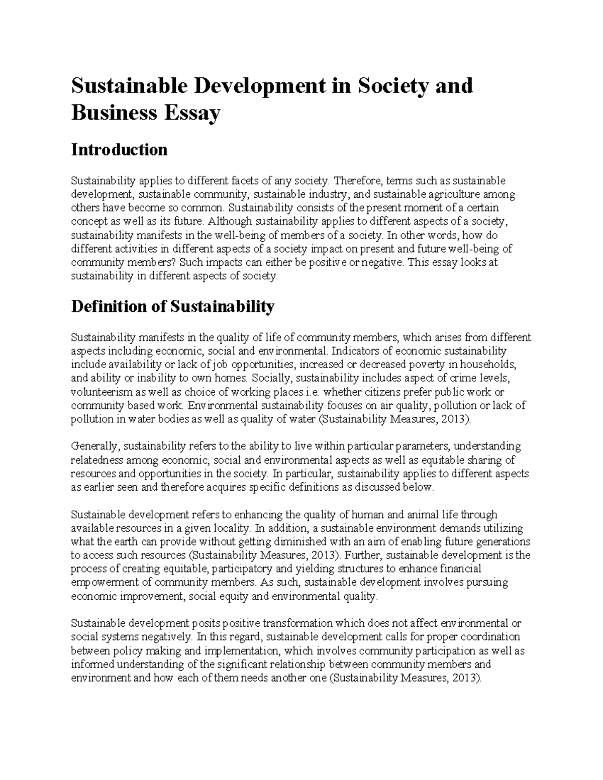 Sustainable Development in Society and Business Essay - Sustainable ...