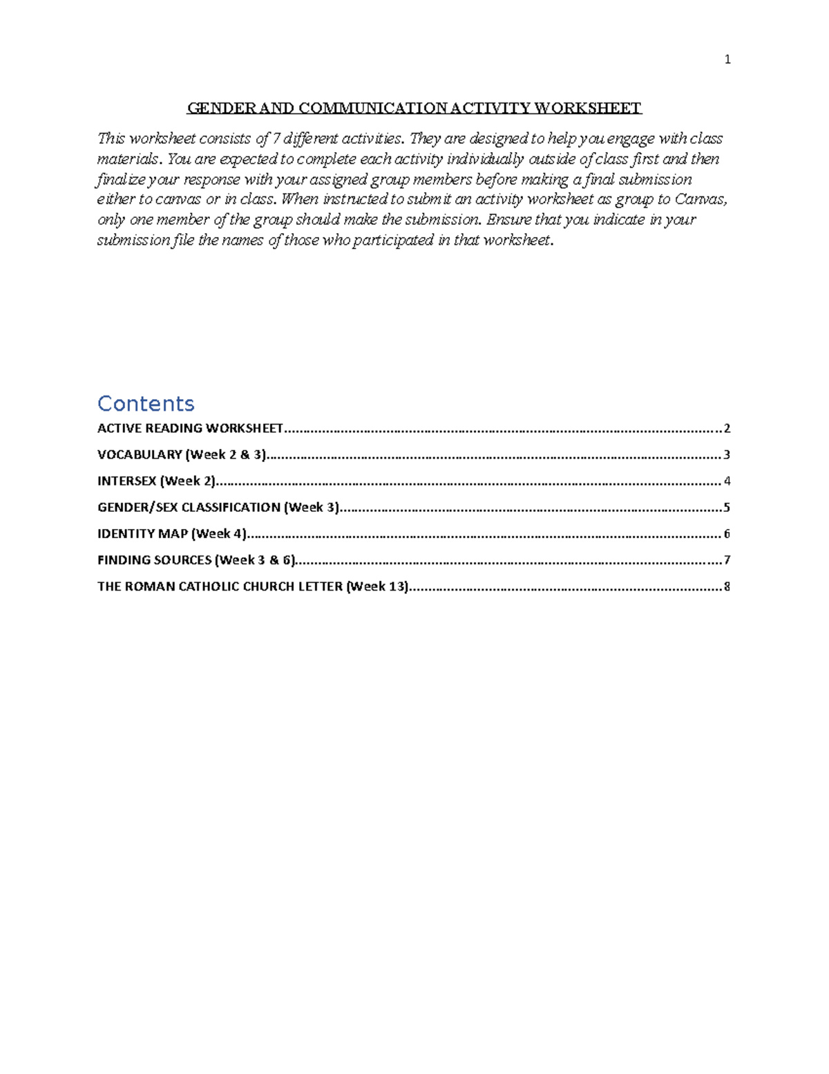 Activity Worksheet Gender And Communication Gender And Communication Activity Worksheet This 