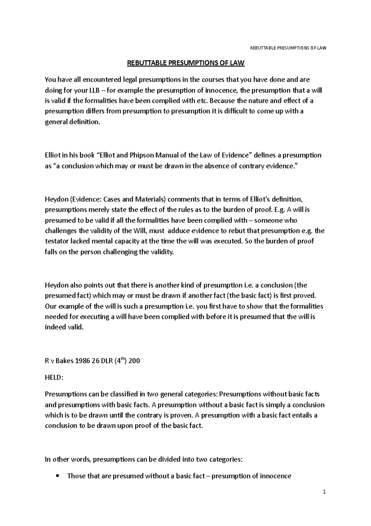 Evidence 2012 Rebuttable Presumptions Moodle - REBUTTABLE PRESUMPTIONS ...