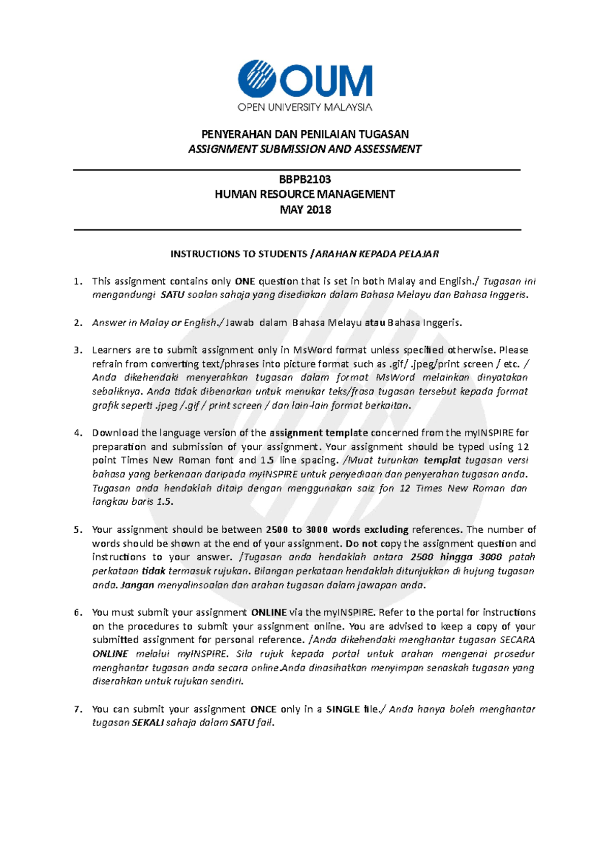 Soalan Assignment - Human Resource Management - OUM - Studocu