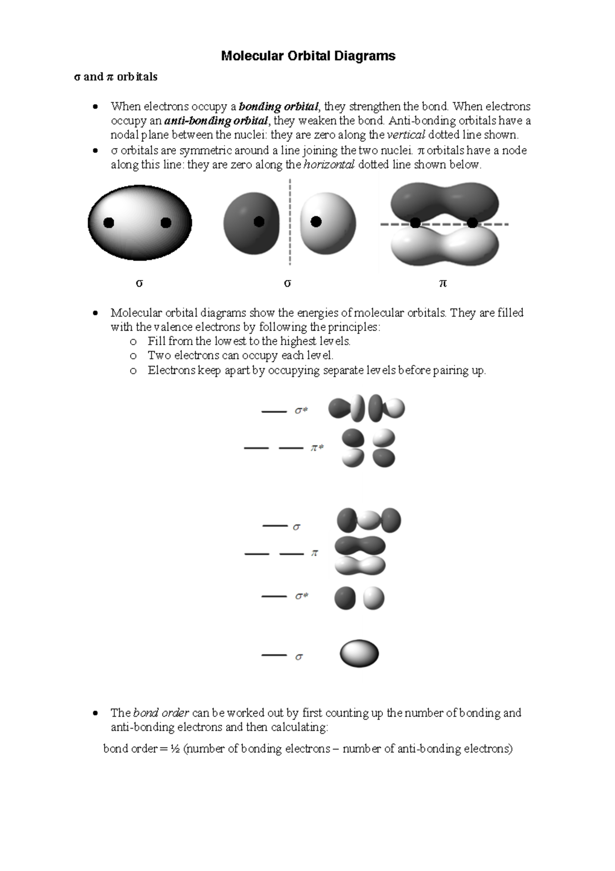 Molecular orbitals - Practice exercise for exam - Molecular Orbital ...
