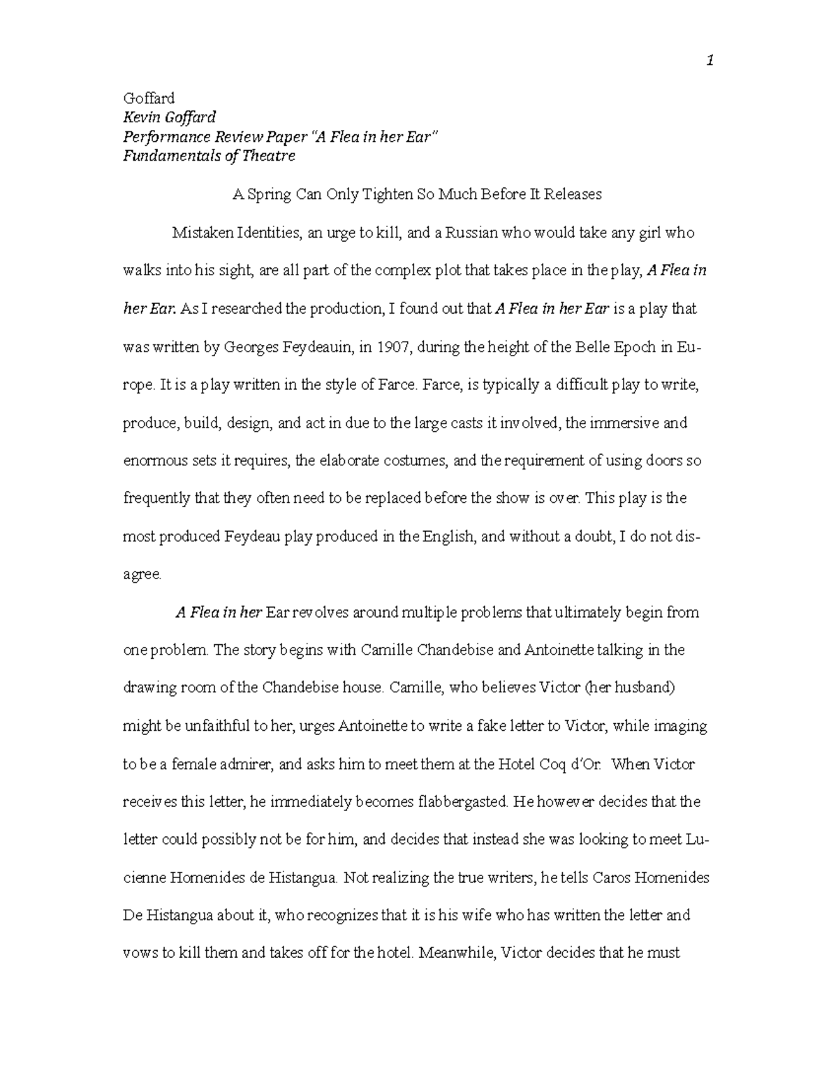 Production Review Paper WORD - 1 Goffard Kevin Goffard Performance ...