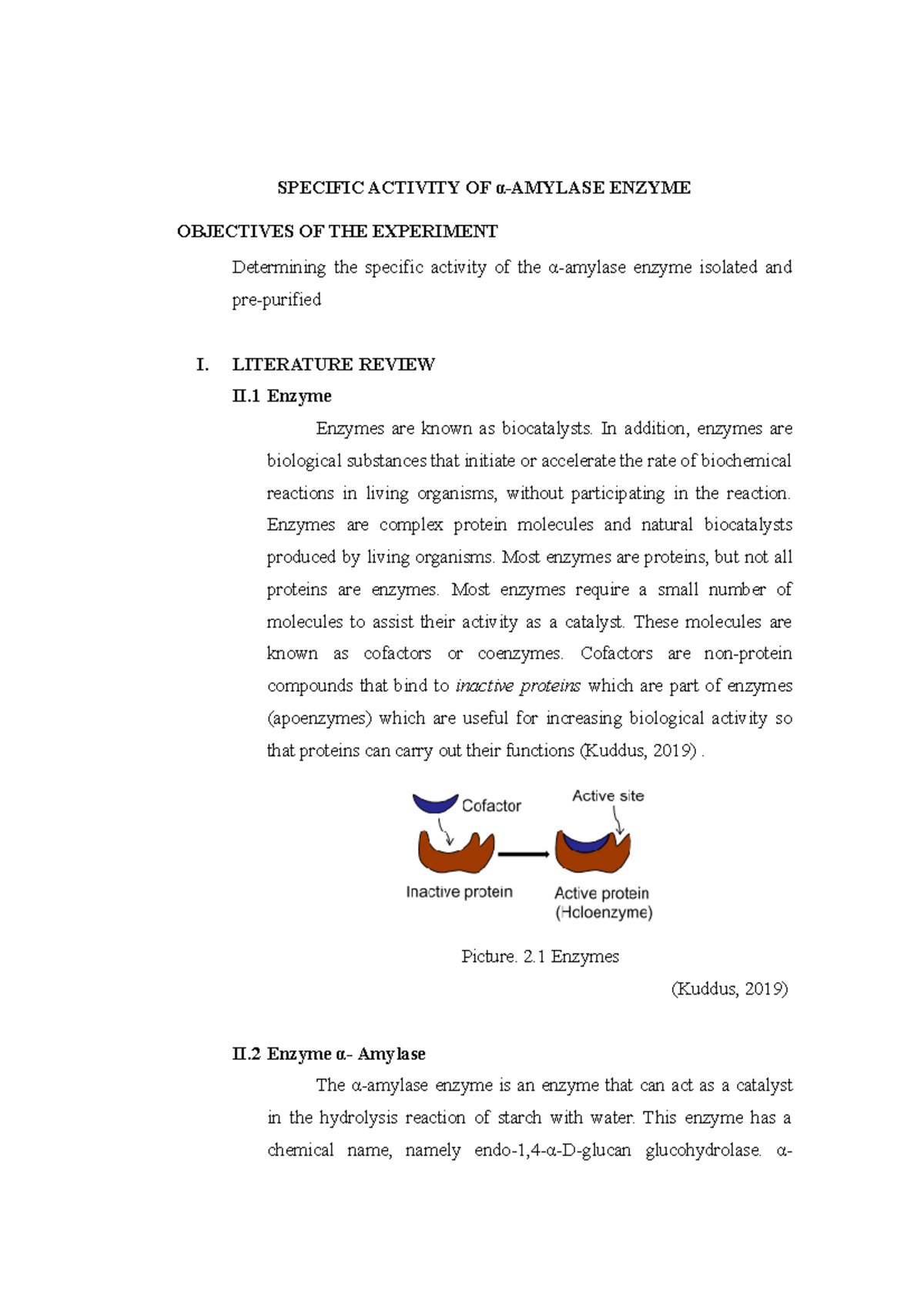 Specific Activity of α- Amylase Enzyme literature - SPECIFIC ACTIVITY ...