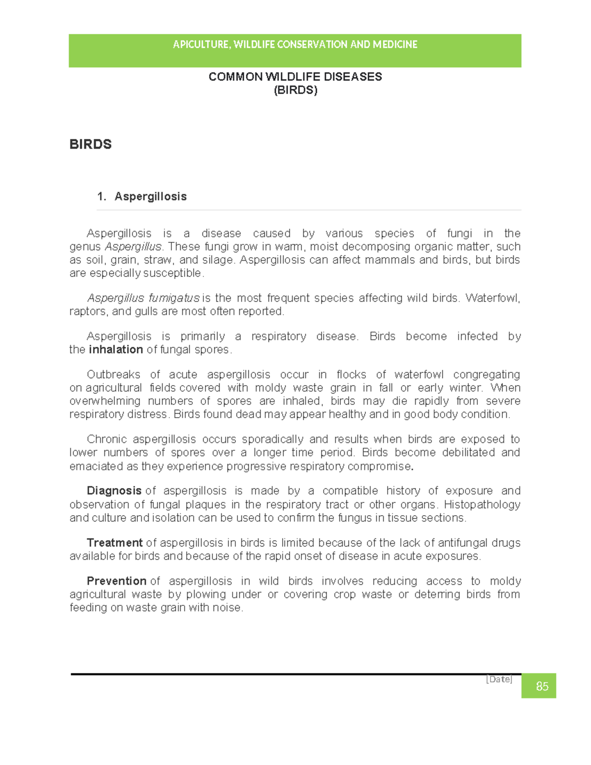 6Lecture 6 wildlife ds Birds - [Date] COMMON WILDLIFE DISEASES (BIRDS ...