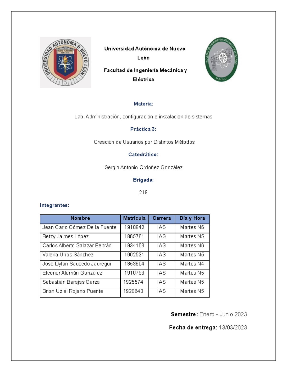 Práctica 3. Lab. ACIS - Laboratorio 3 - Universidad Autónoma de Nuevo León Facultad de ...