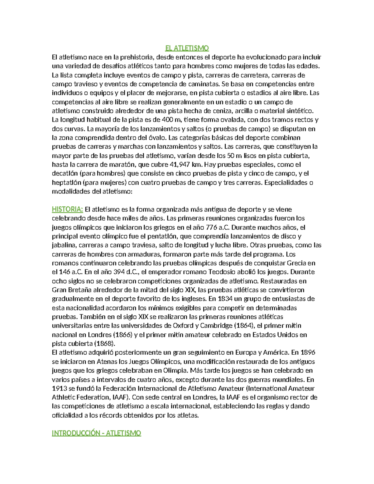 Cocepto de Atletismo - EL ATLETISMO El atletismo nace en la prehistoria ...