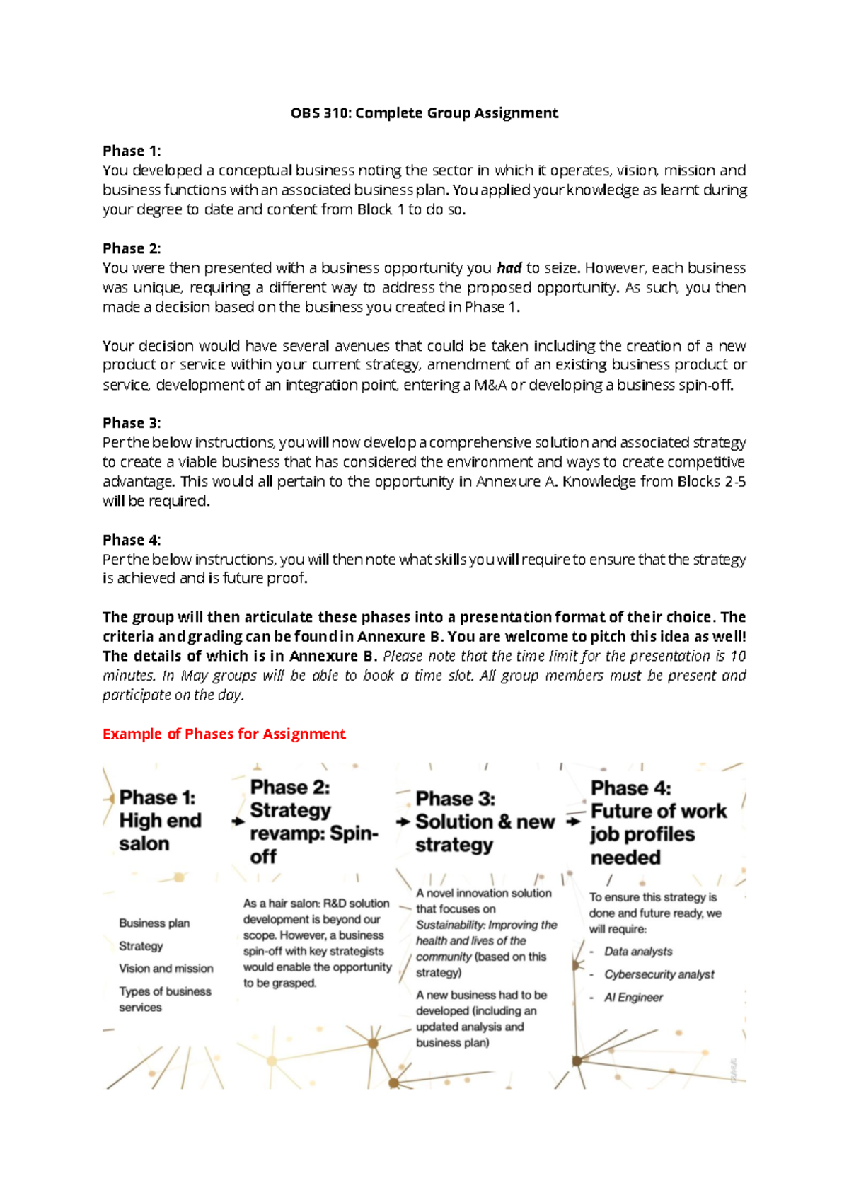 OBS 310 Complete Group Assignment - OBS 310: Complete Group Assignment Phase 1: You developed a ...