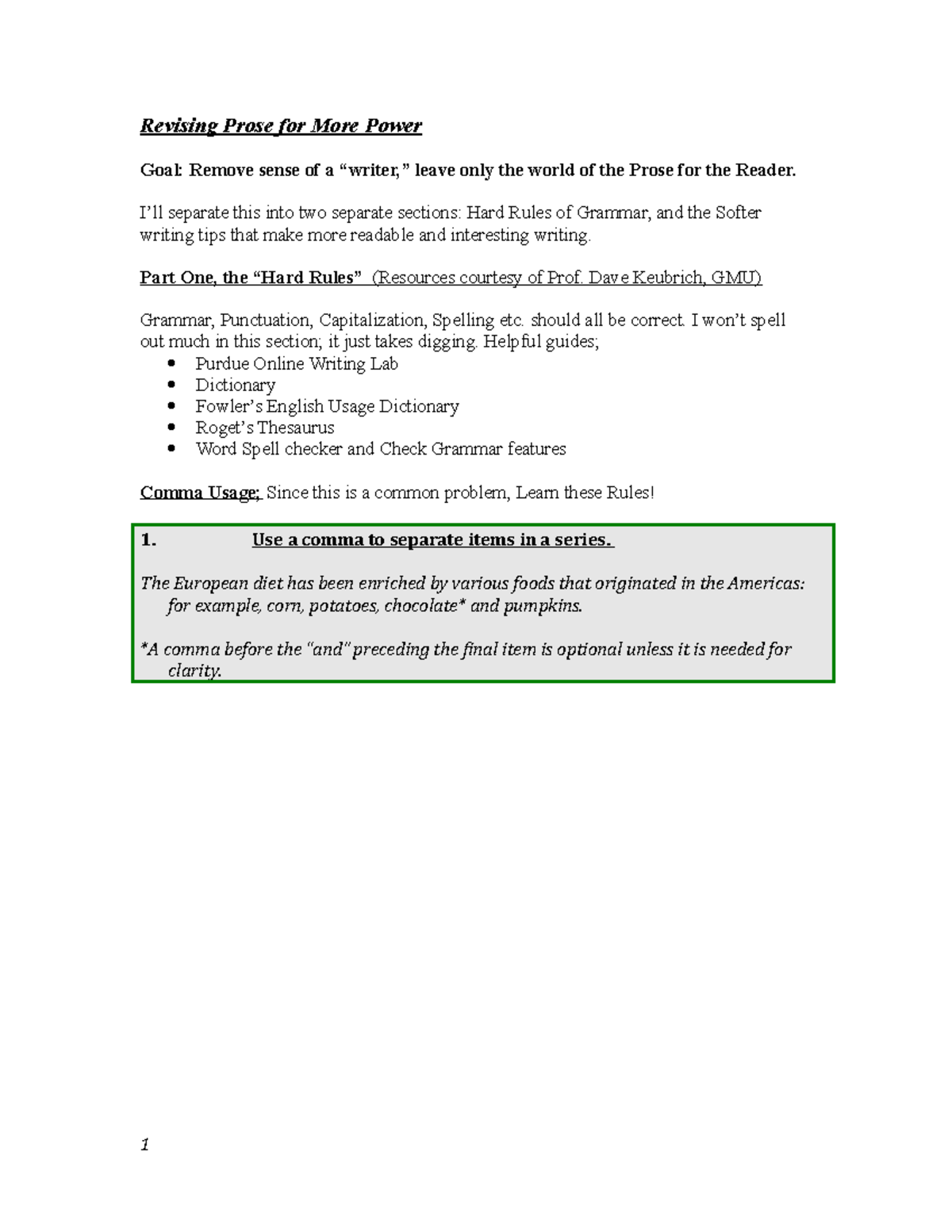 Revising Prose for more Power - Revising Prose for More Power Goal ...
