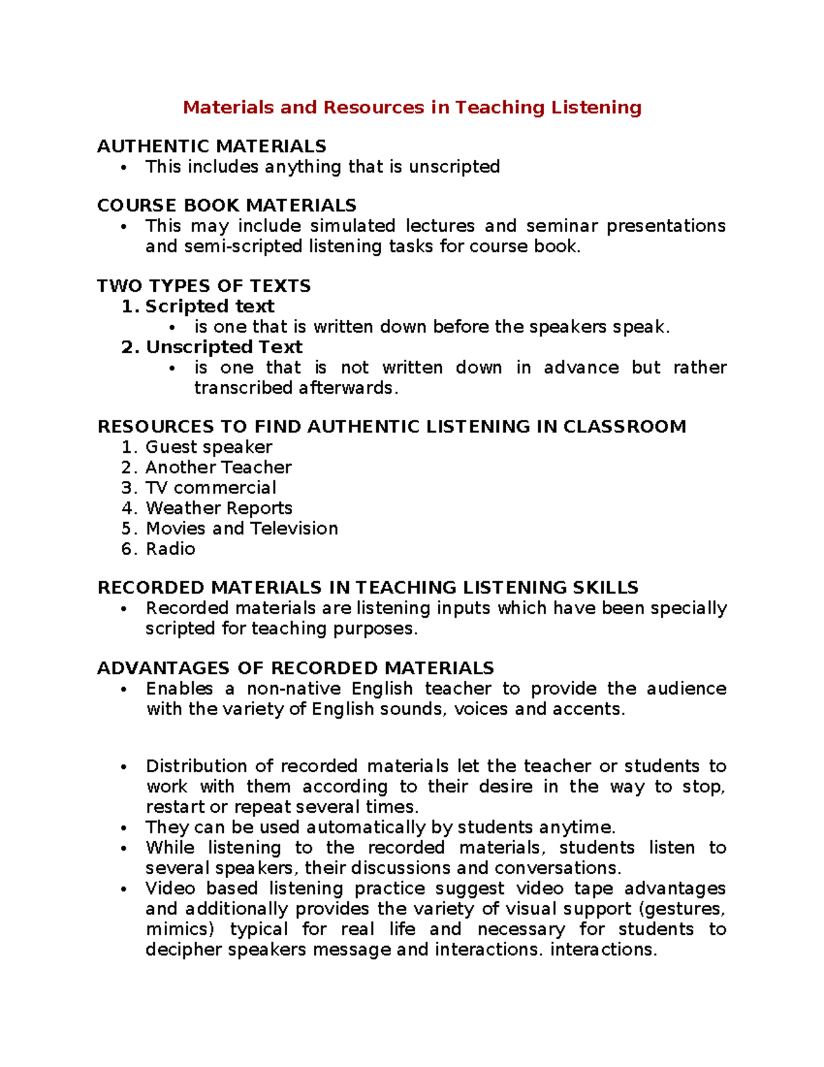 Materials and Resources in Teaching Listening - Materials and Resources ...